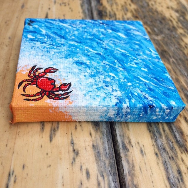 MINI ART Little Red Crab Painting acrylic on 7 cm x 7 cm | Etsy