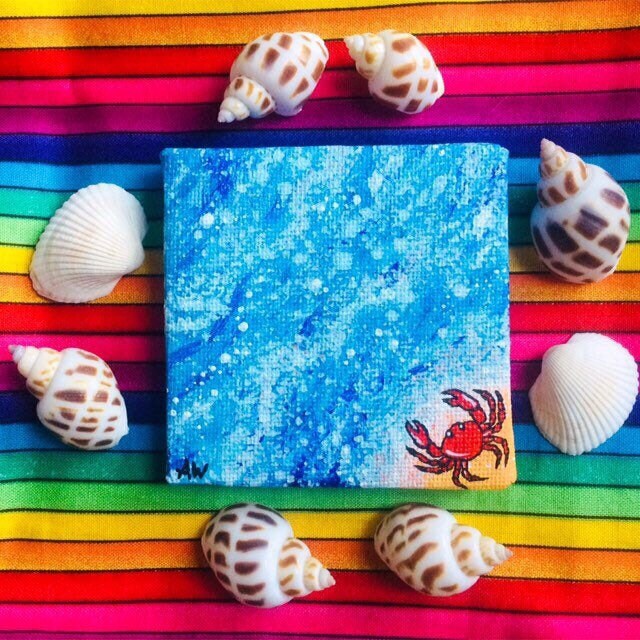 MINI ART Little Red Crab Painting acrylic on 7 cm x 7 cm | Etsy