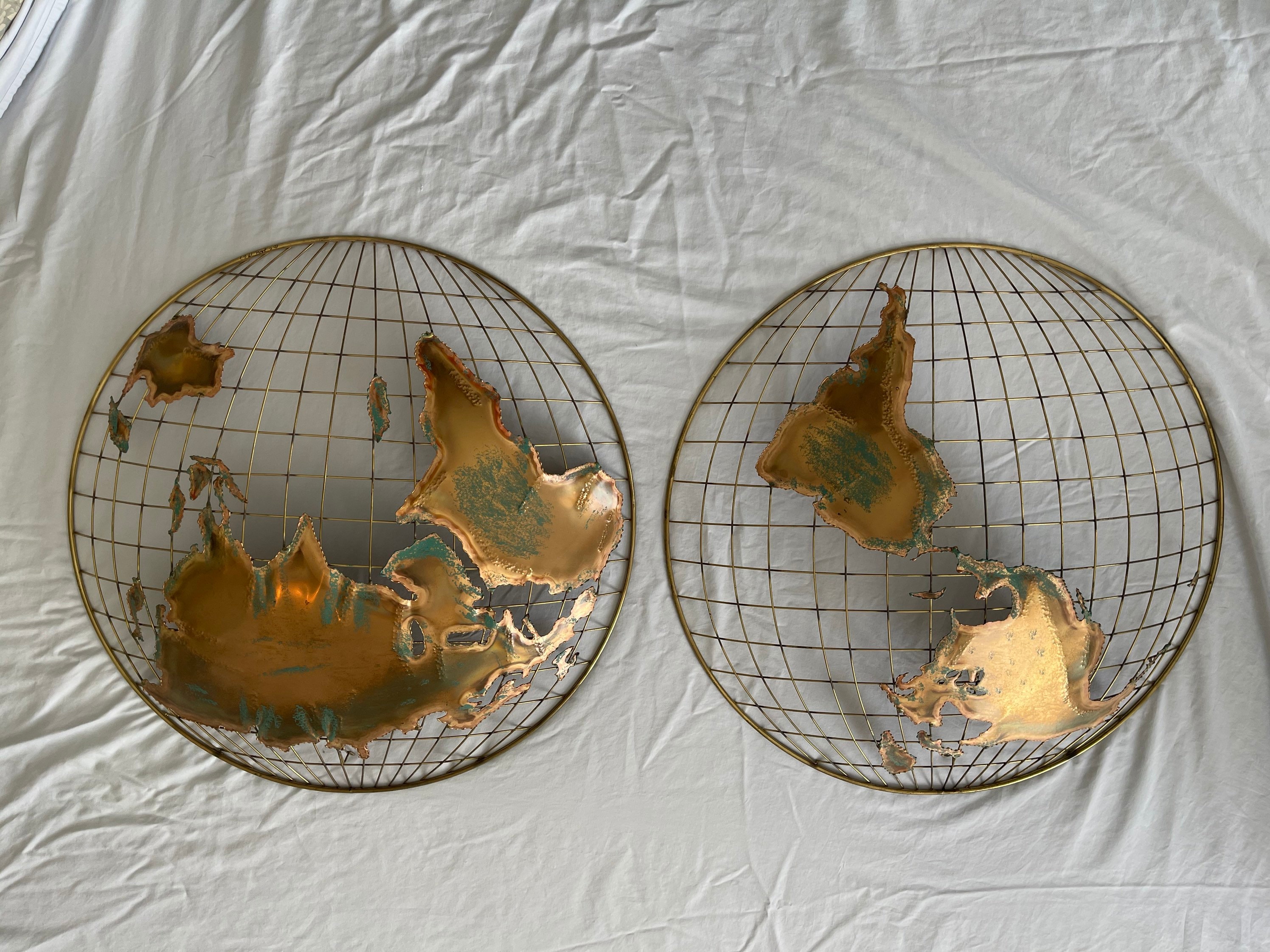 Curtis JERE The Hemisphere Wall Metal Art Sculpture World Globe MCM ...