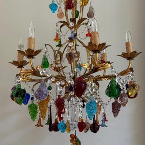Vintage MURANO Italian Art Glass Fruit Crystal Chandelier Gold Gilt ...