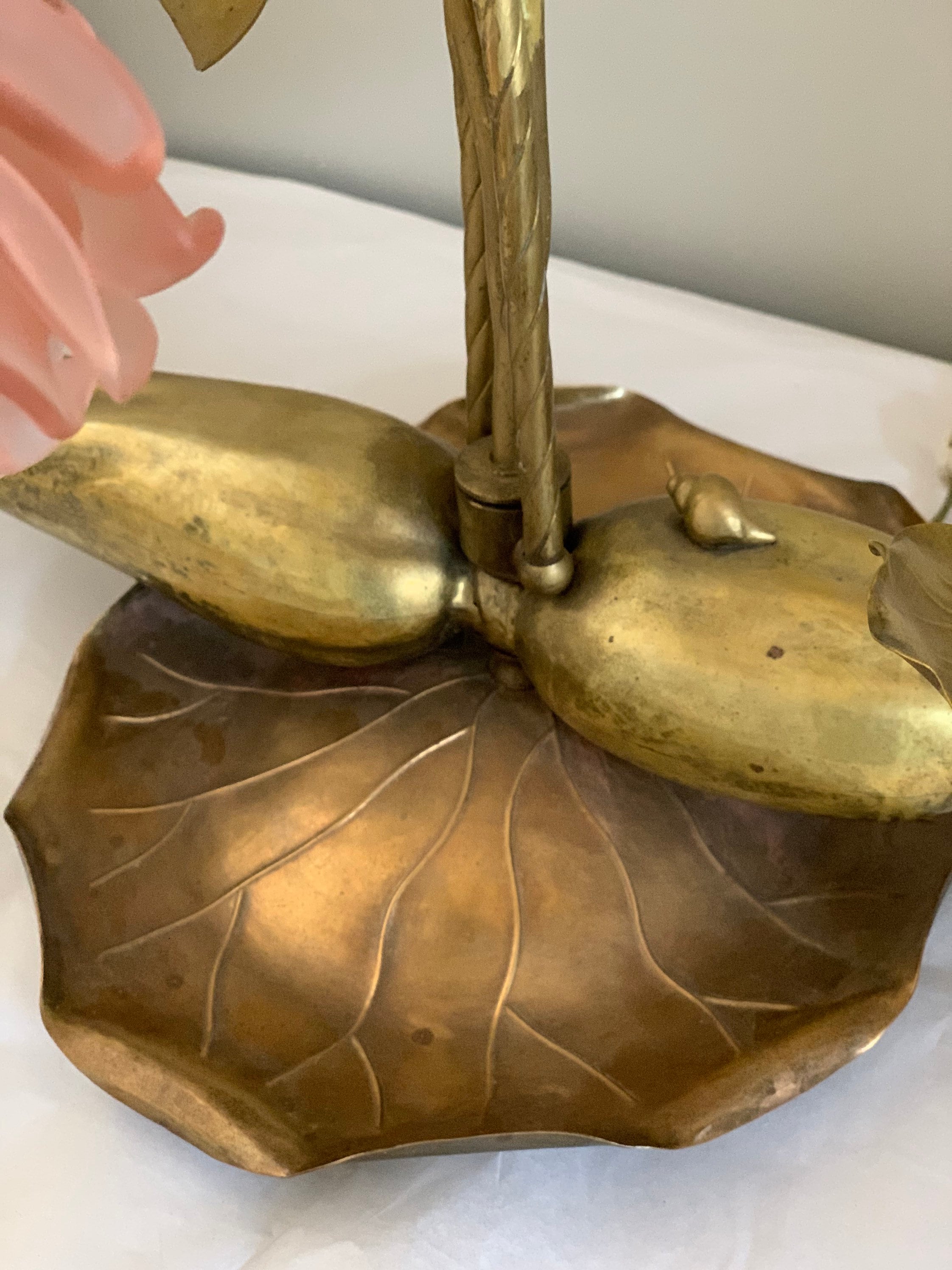 Carole Stupell Brass Figural Art Nouveau Lotus Table Lamp Chinoiserie ...