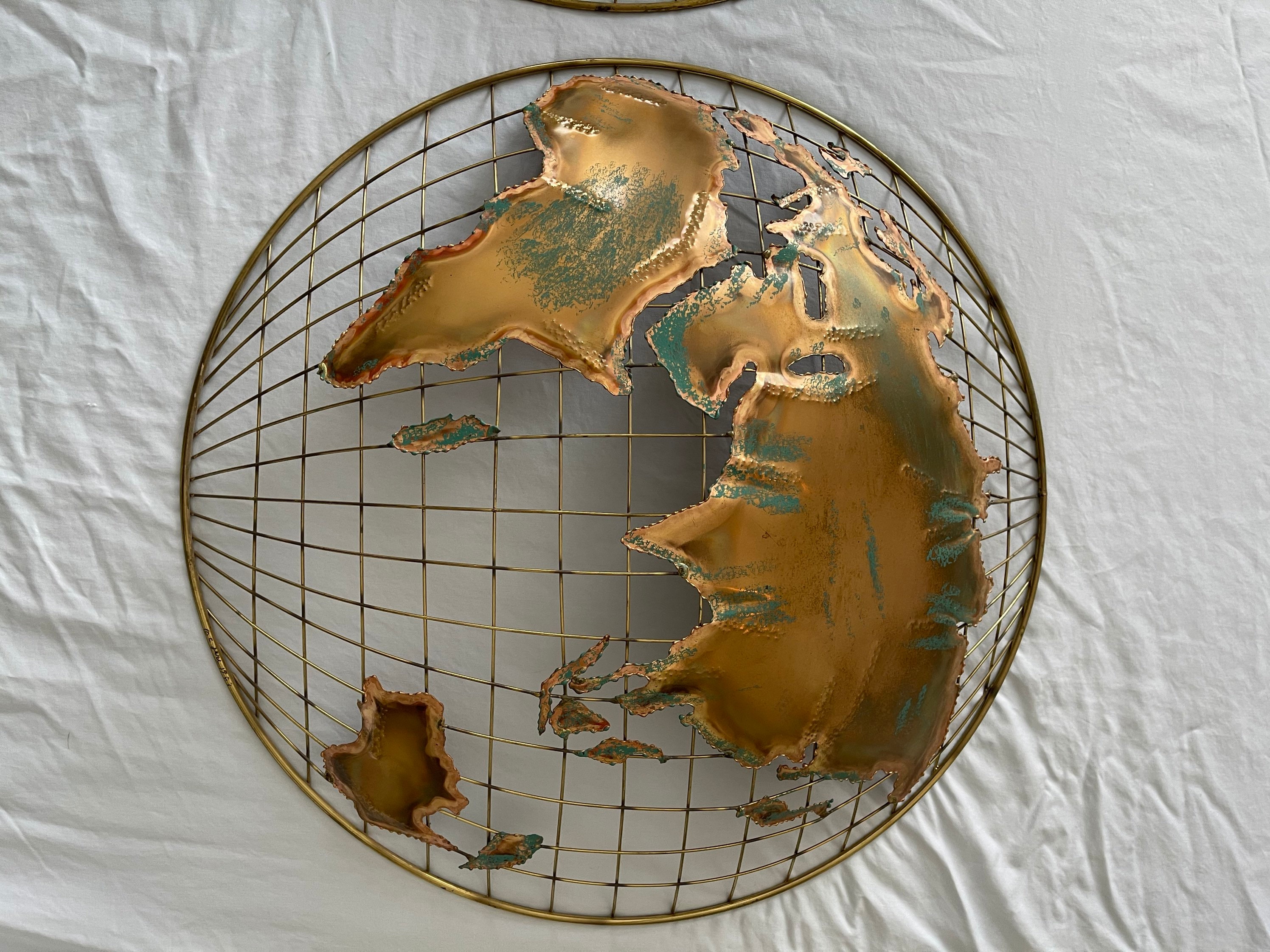 Curtis JERE the Hemisphere Wall Metal Art Sculpture World Globe MCM ...