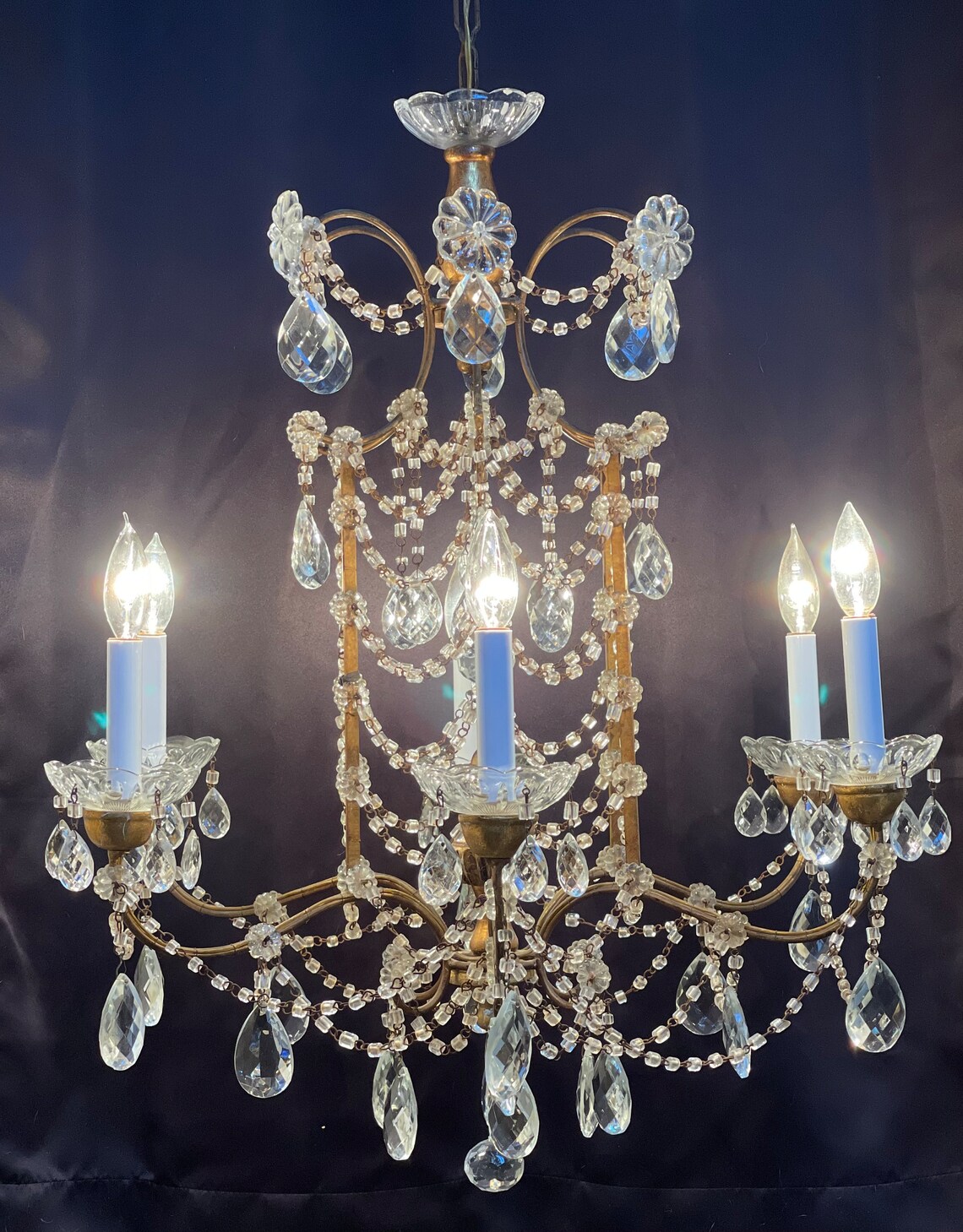 Antique Italian Crystal Macaroni Beaded Pagoda Chinoserie Chandelier ...