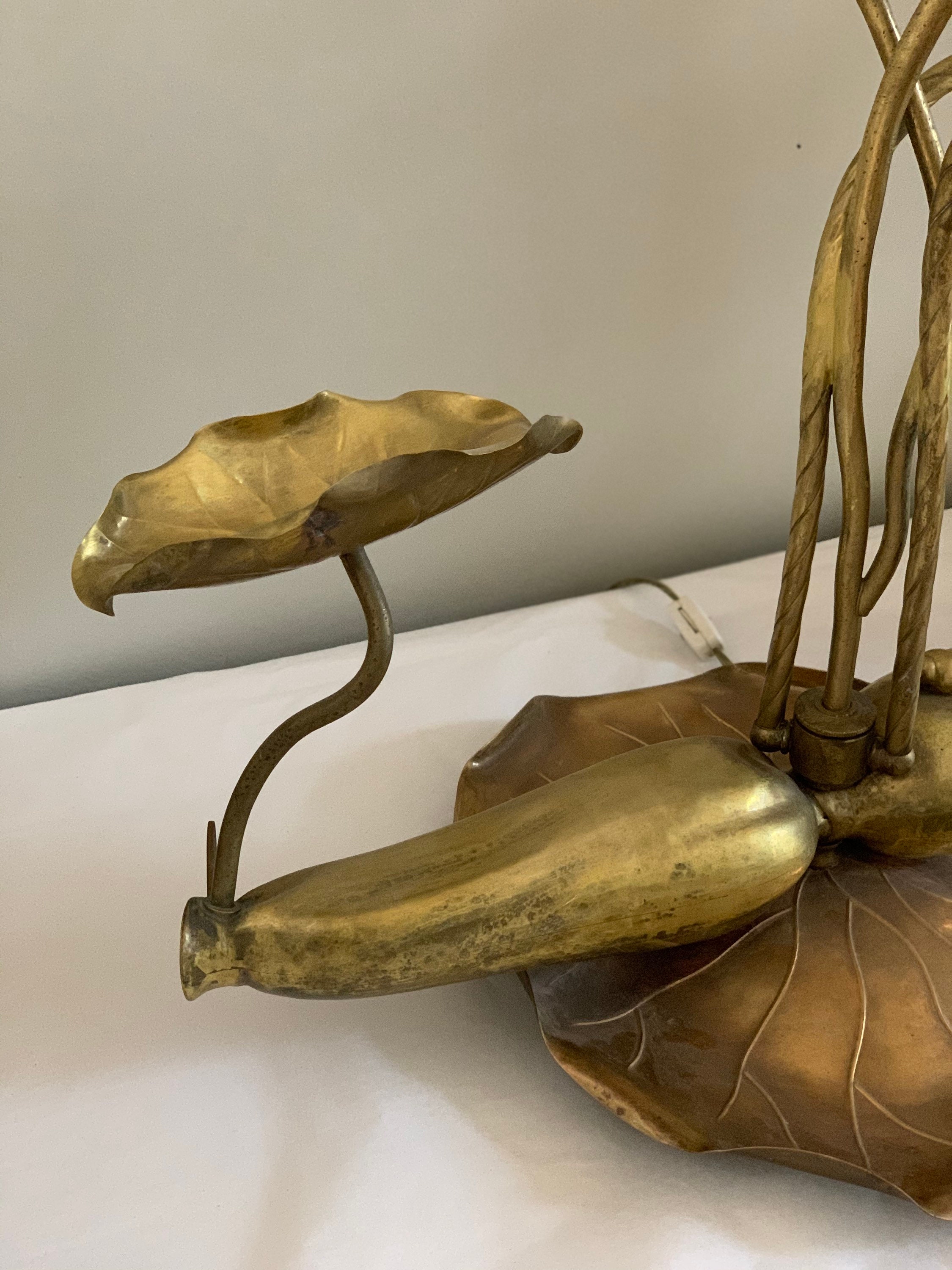 Carole Stupell Brass Figural Art Nouveau Lotus Table Lamp Chinoiserie ...