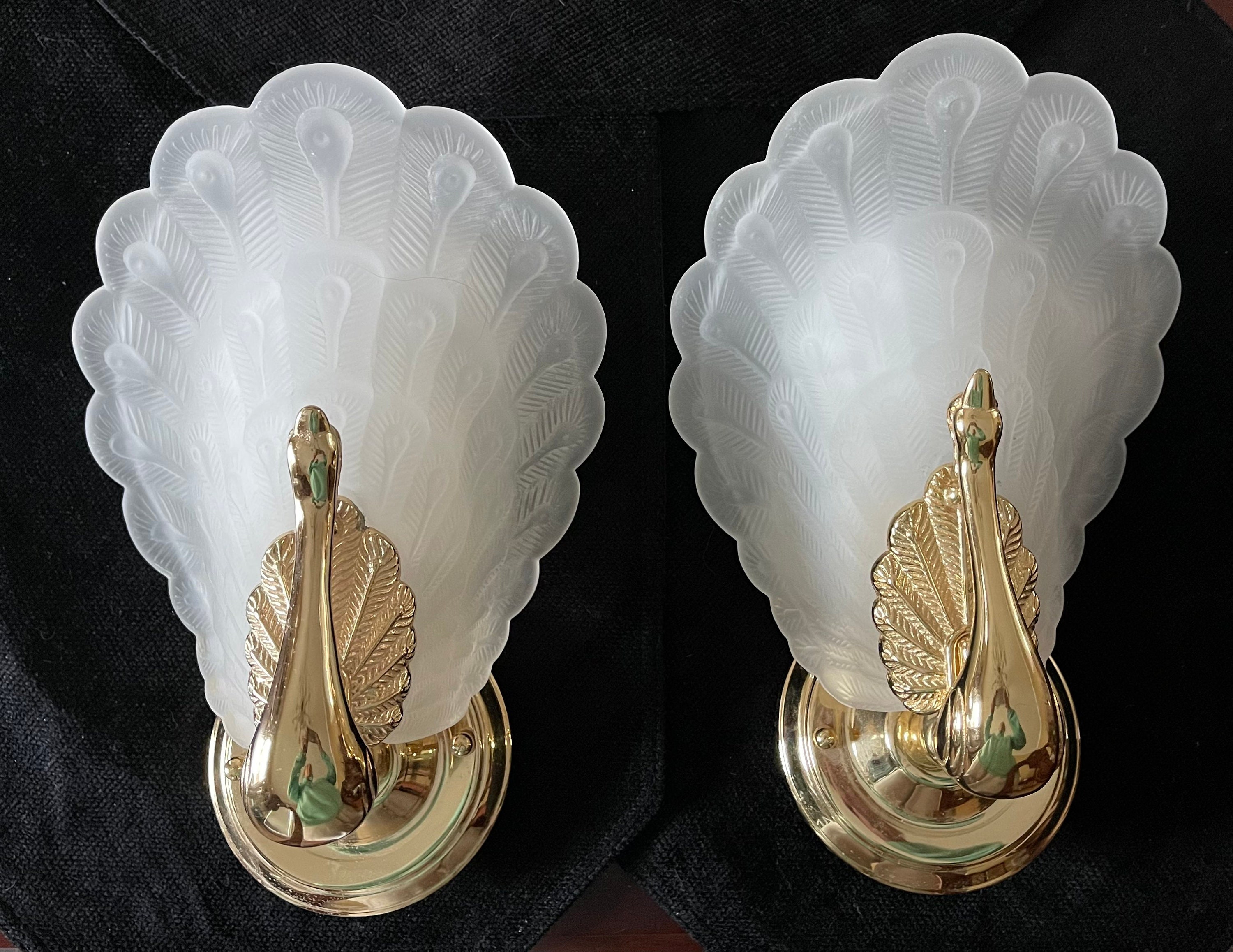 Pair Murano Peacock Wall Sconces Art Deco Nouveau Brass - Etsy