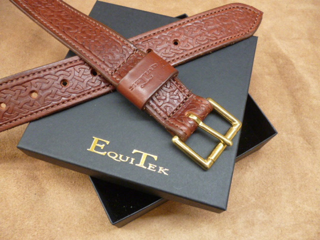 Hand Made Real Italian Leather Brown Celtic Pattern Buckle From Our Equitek Range All Sizes to ...