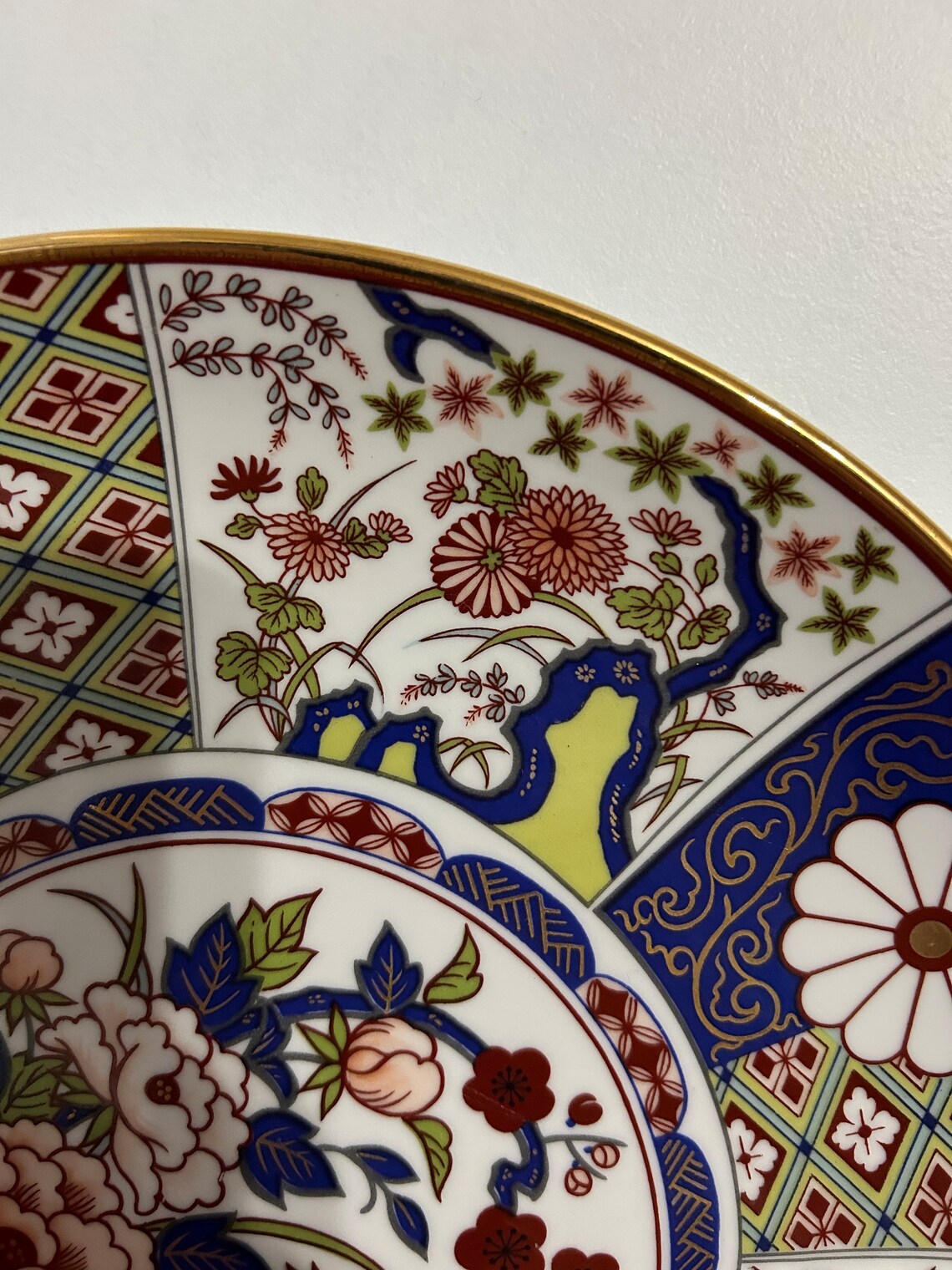Vintage Japanese Decoration Plate Flower Design / Blue / Red / - Etsy