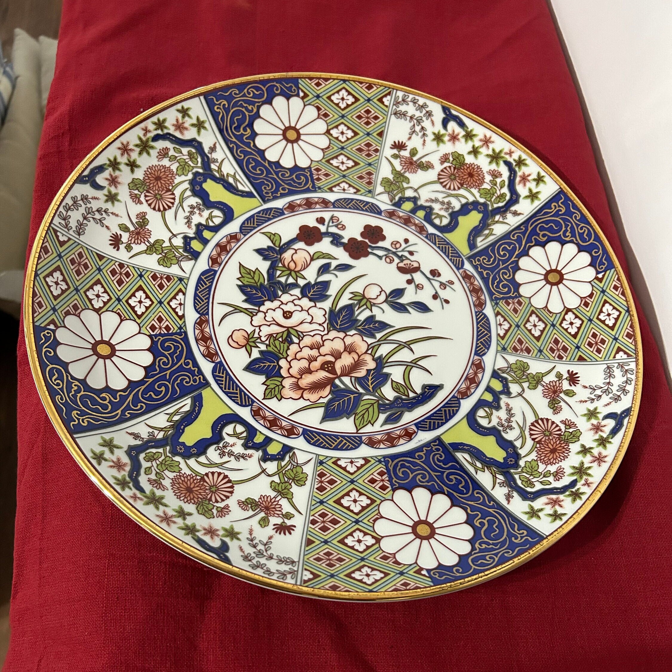 Vintage Japanese Decoration Plate Flower Design / Blue / Red / Green ...