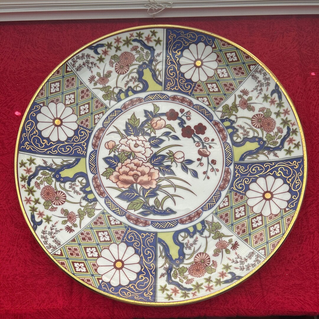 Vintage Japanese Decoration Plate Flower Design / Blue / Red / Green ...