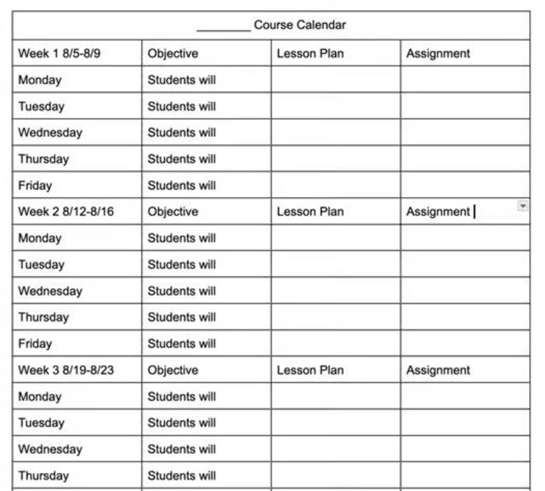 2024-2025 Course Content Calendar - Etsy