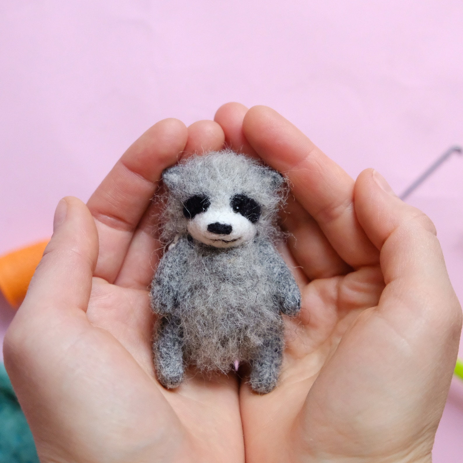 Needle Felted Raccoon Miniature Cute Felt Raccoon Toy OOAK | Etsy