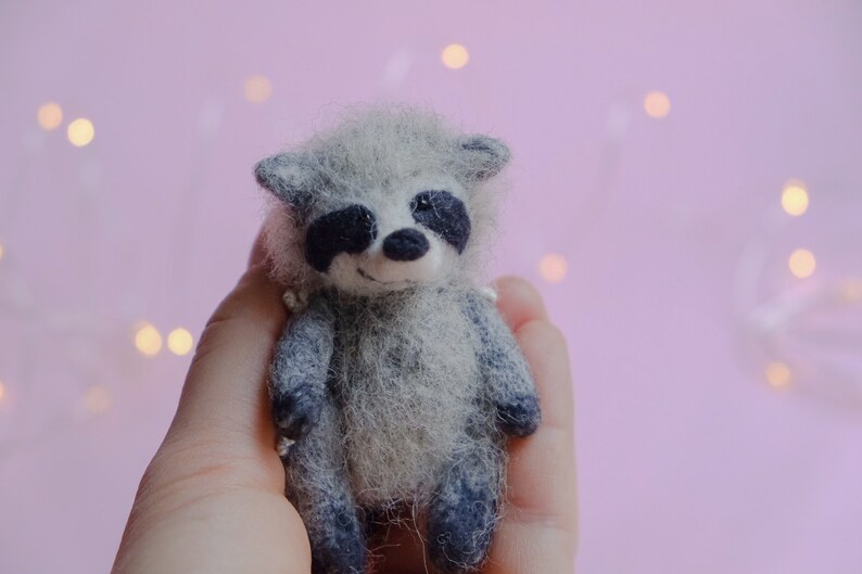 Needle Felted Raccoon Miniature Cute Felt Raccoon Toy OOAK | Etsy