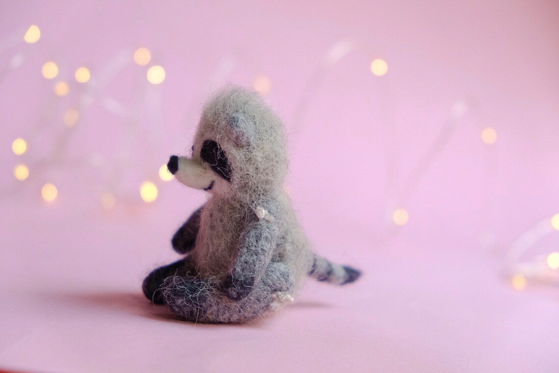 Needle Felted Raccoon Miniature Cute Felt Raccoon Toy OOAK | Etsy