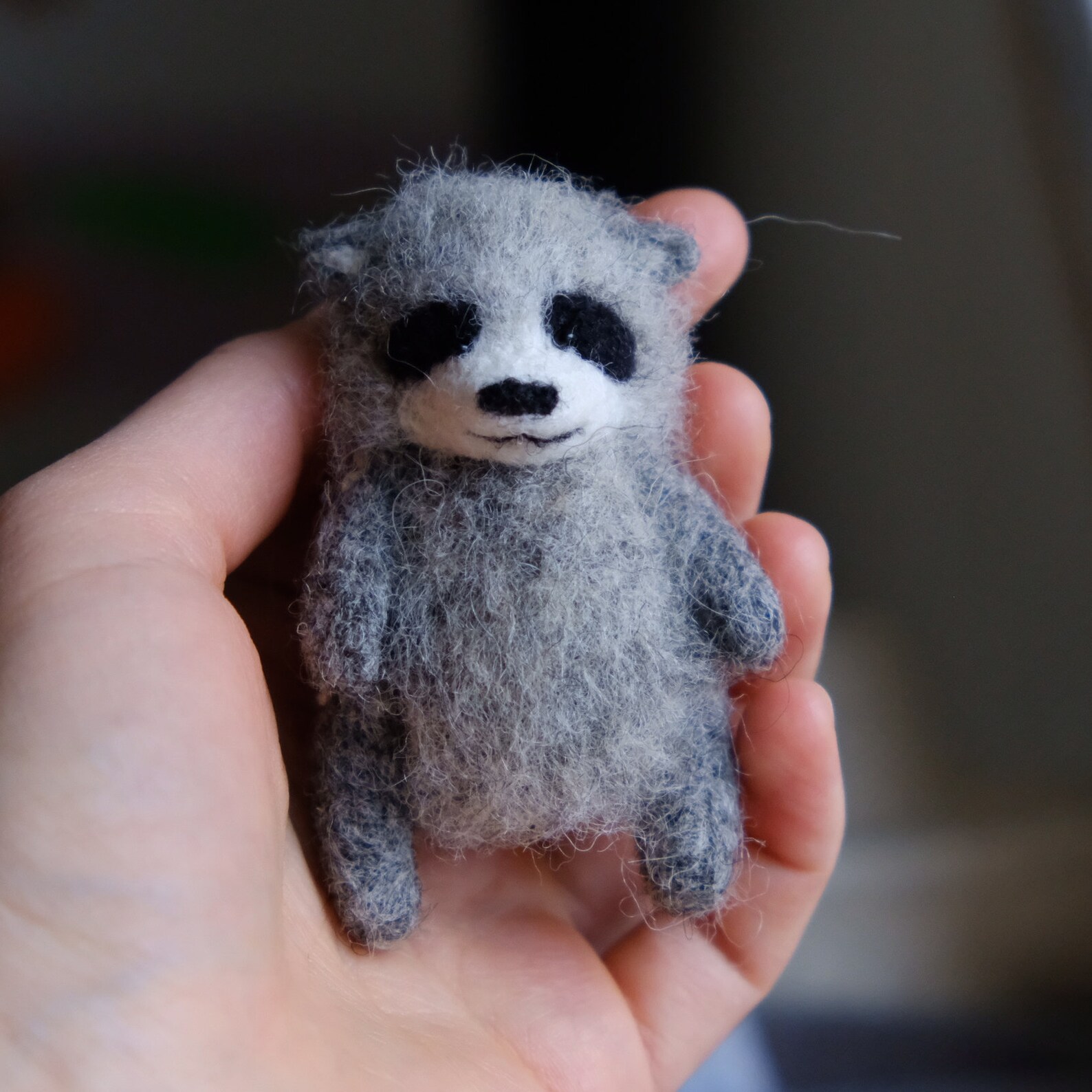 Needle Felted Raccoon Miniature Cute Felt Raccoon Toy OOAK | Etsy