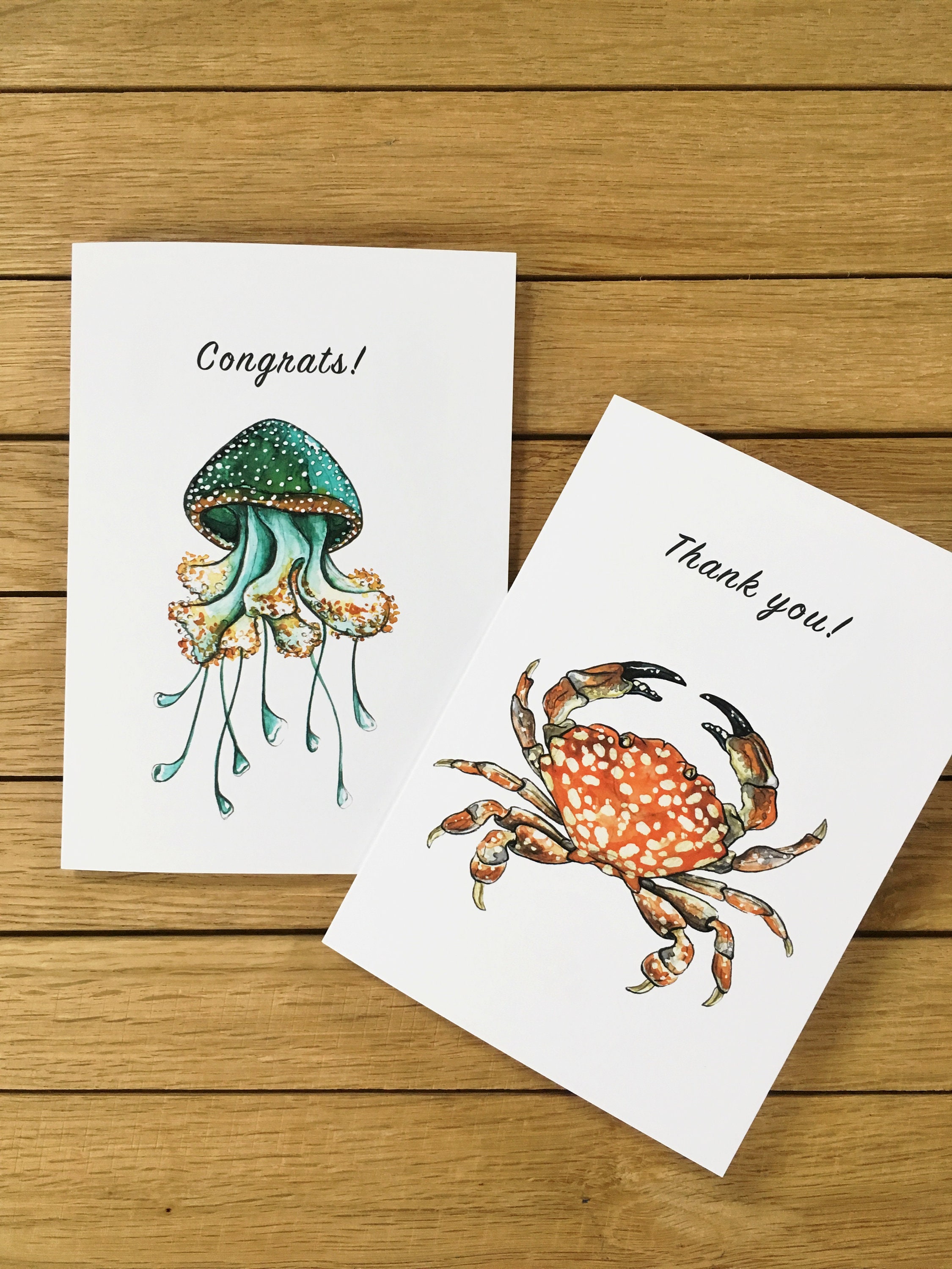 Custom Greeting Cards, Ocean Greeting Cards, Octopus, Stingray, Crab ...