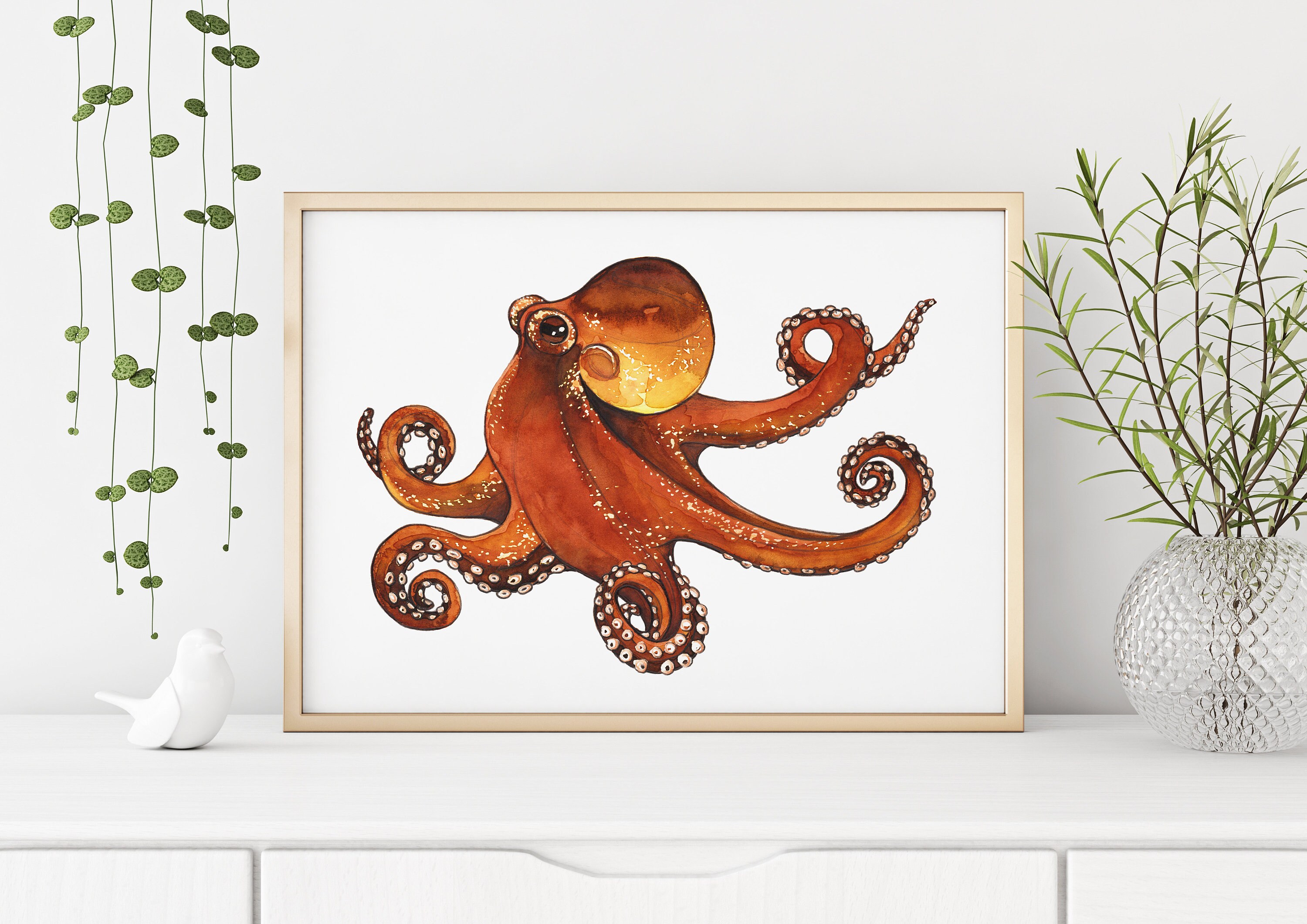 Red Octopus Octopus Ocean Print Watercolor Giclee - Etsy