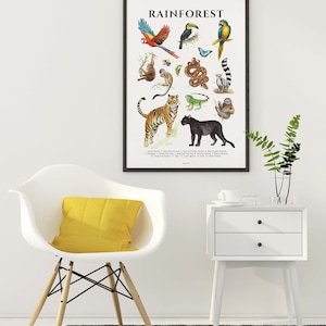 Rainforest Poster, Rainforest Animals, Watercolor Art, Nursery Decor ...