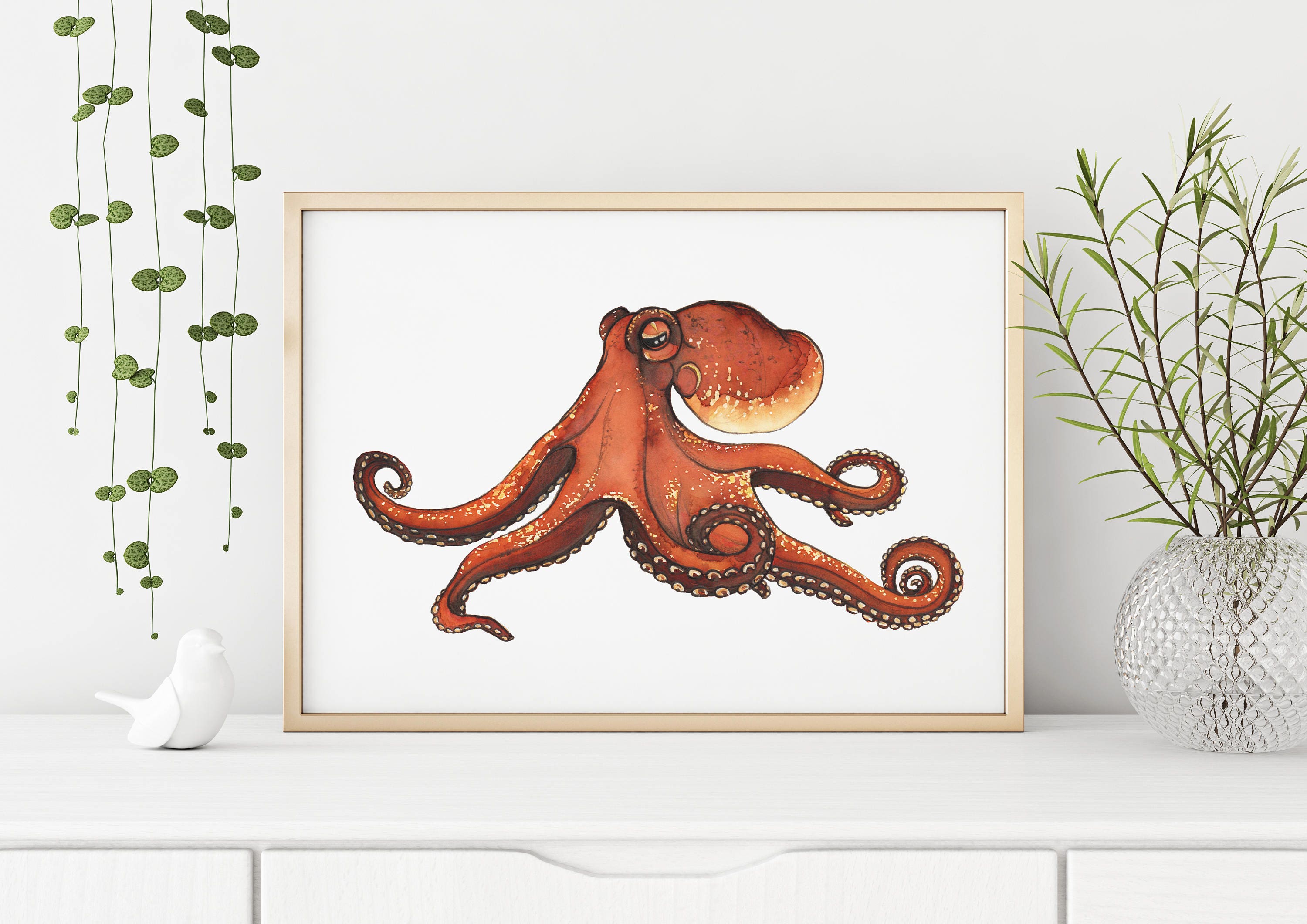 Giant Octopus Watercolor Print: Kids Room Nursery Decor - Etsy