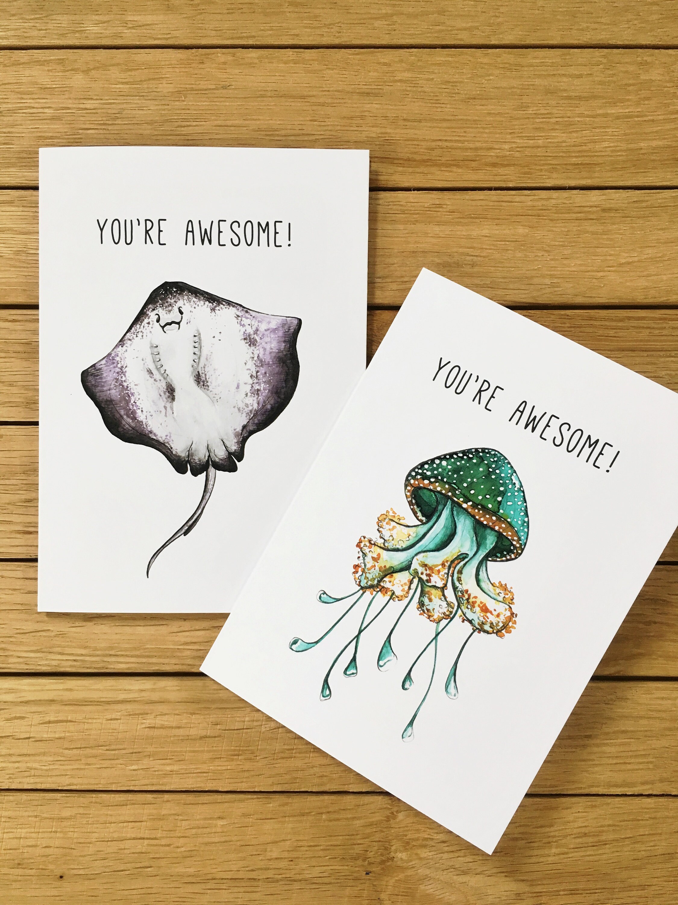 Custom Greeting Cards, Ocean Greeting Cards, Octopus, Stingray, Crab ...