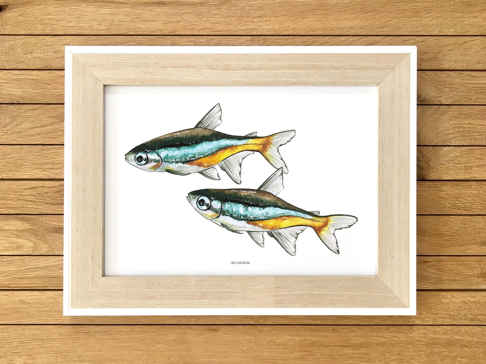 Neon Fish Duo Prints Giclée Prints Watercolor Illustration | Etsy