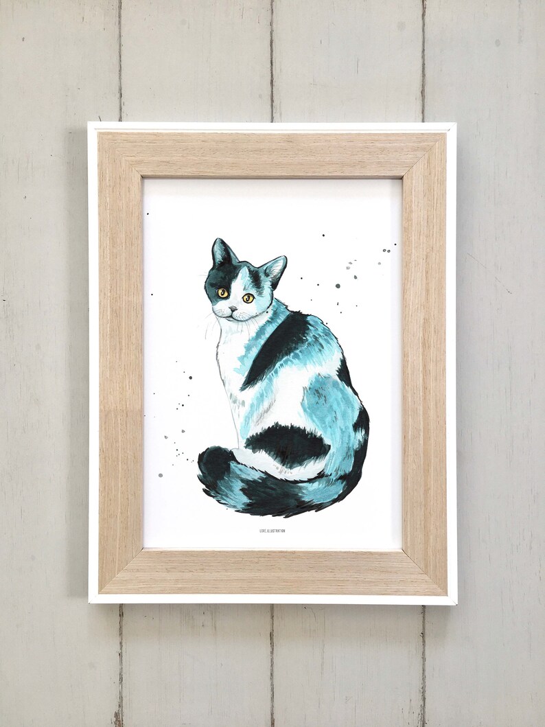 Blue Cat Print Kitty Wall Art Halloween Art Watercolor | Etsy