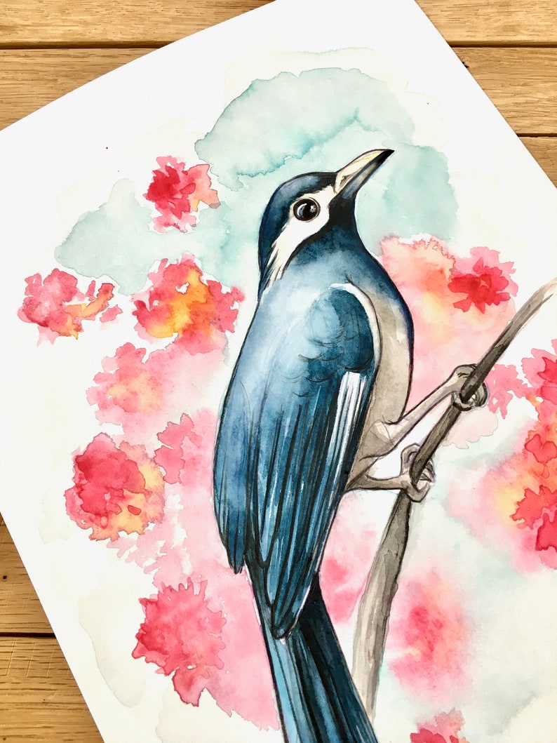 Floral Blue Bird Painting Original Art A4 Size Painting - Etsy