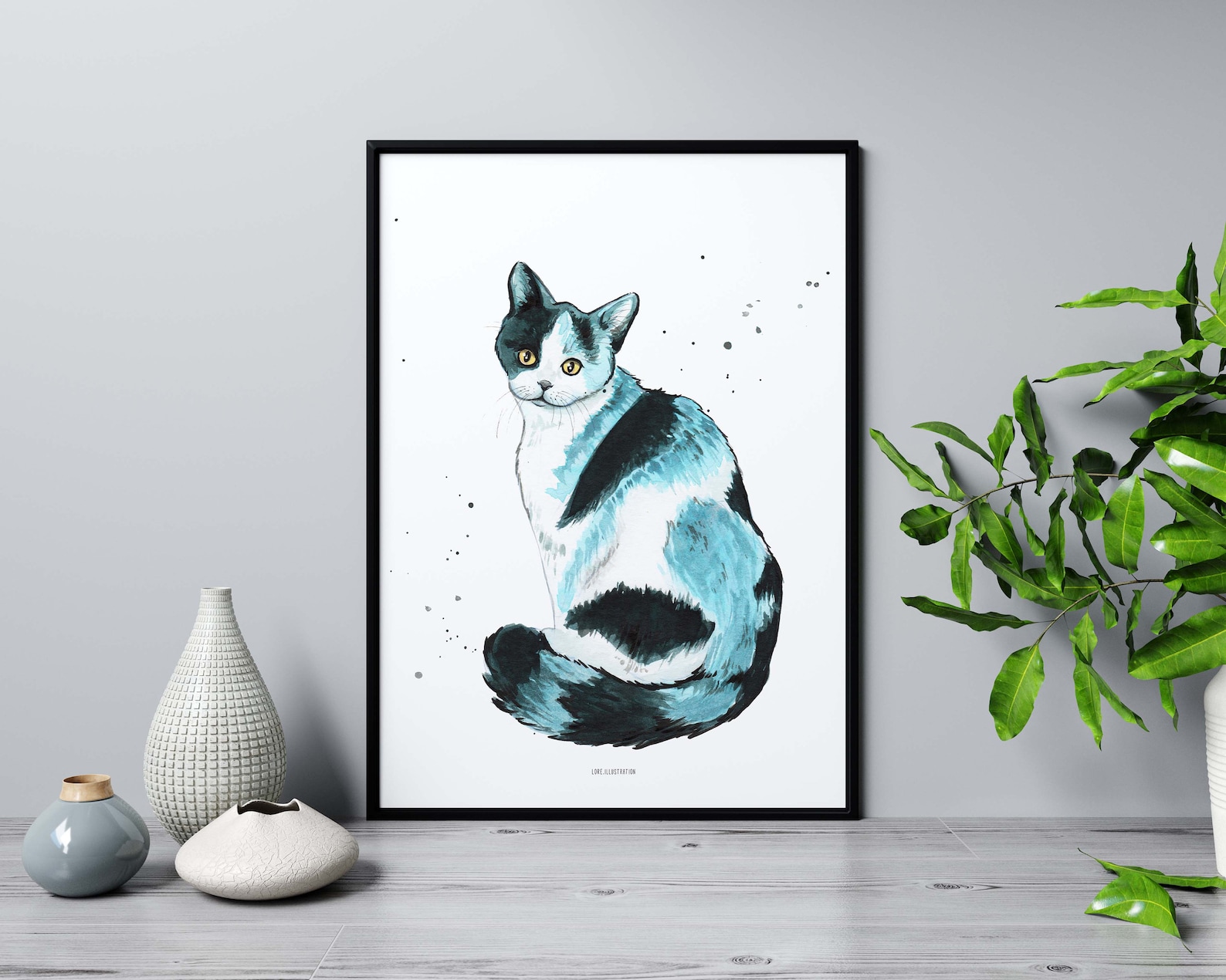 Blue Cat Print Kitty Wall Art Halloween Art Watercolor | Etsy