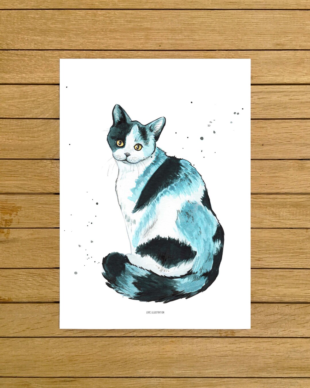 Blue Cat Print, Kitty Wall Art, Halloween Art, Watercolor Illustration ...