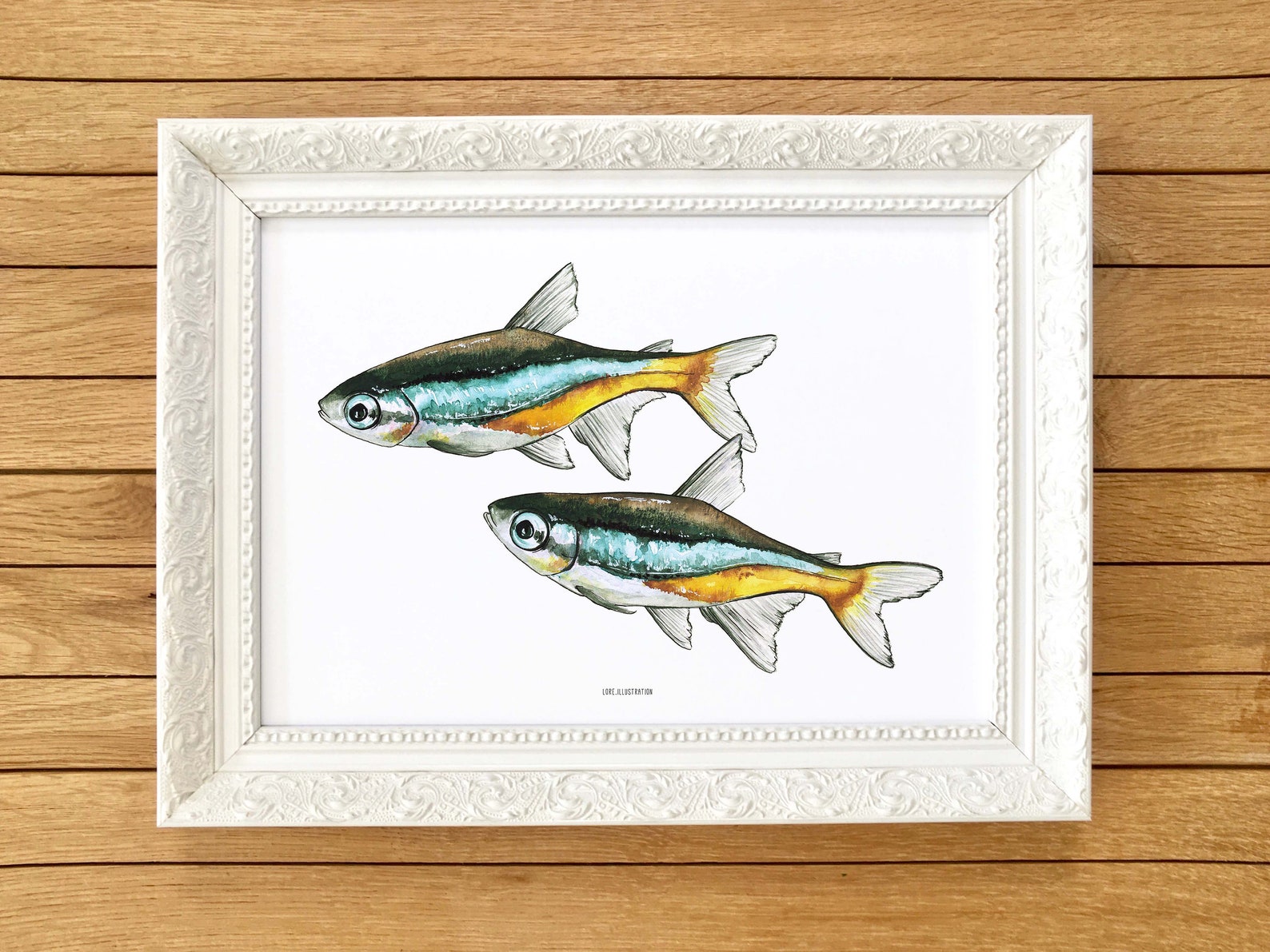 Neon Fish Duo Prints Giclée Prints Watercolor Illustration | Etsy