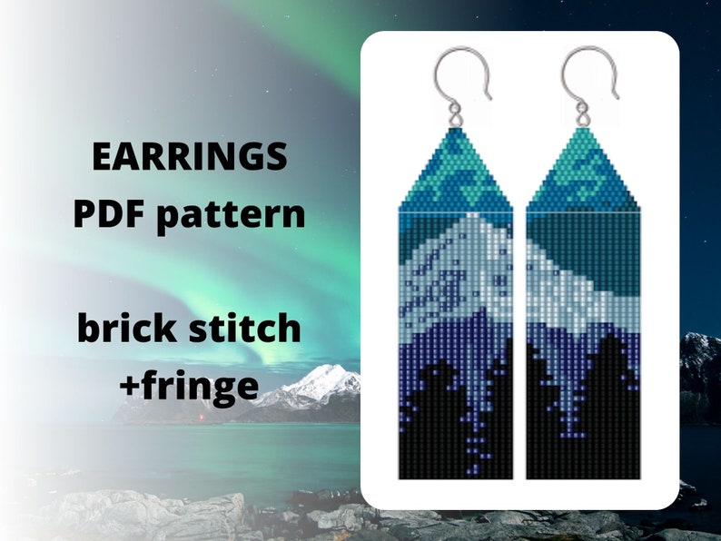 Northern Lights Earring Pattern, Seed Bead Earring Pattern, Landscape ...