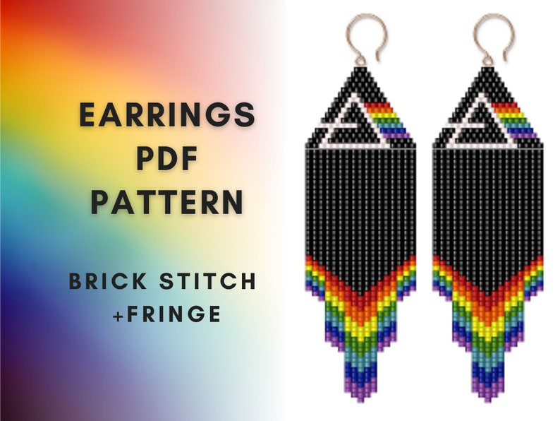 Rainbow Prism Brick Stitch Earring Pattern, Seed Beaded Fringe Earring ...