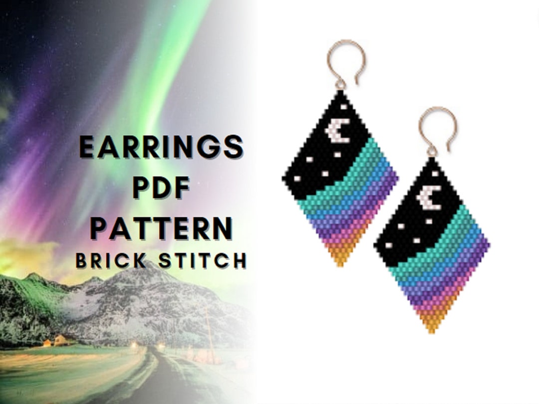 Northern Lights Starry Night Brick Stitch Pattern, Nature Mountain ...