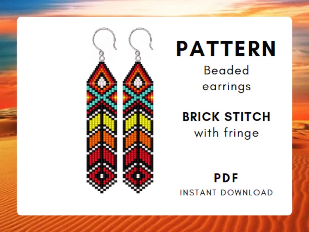 Feather Brick Stitch Earring Pattern, Fringe Earring, Seed Bead Pattern ...