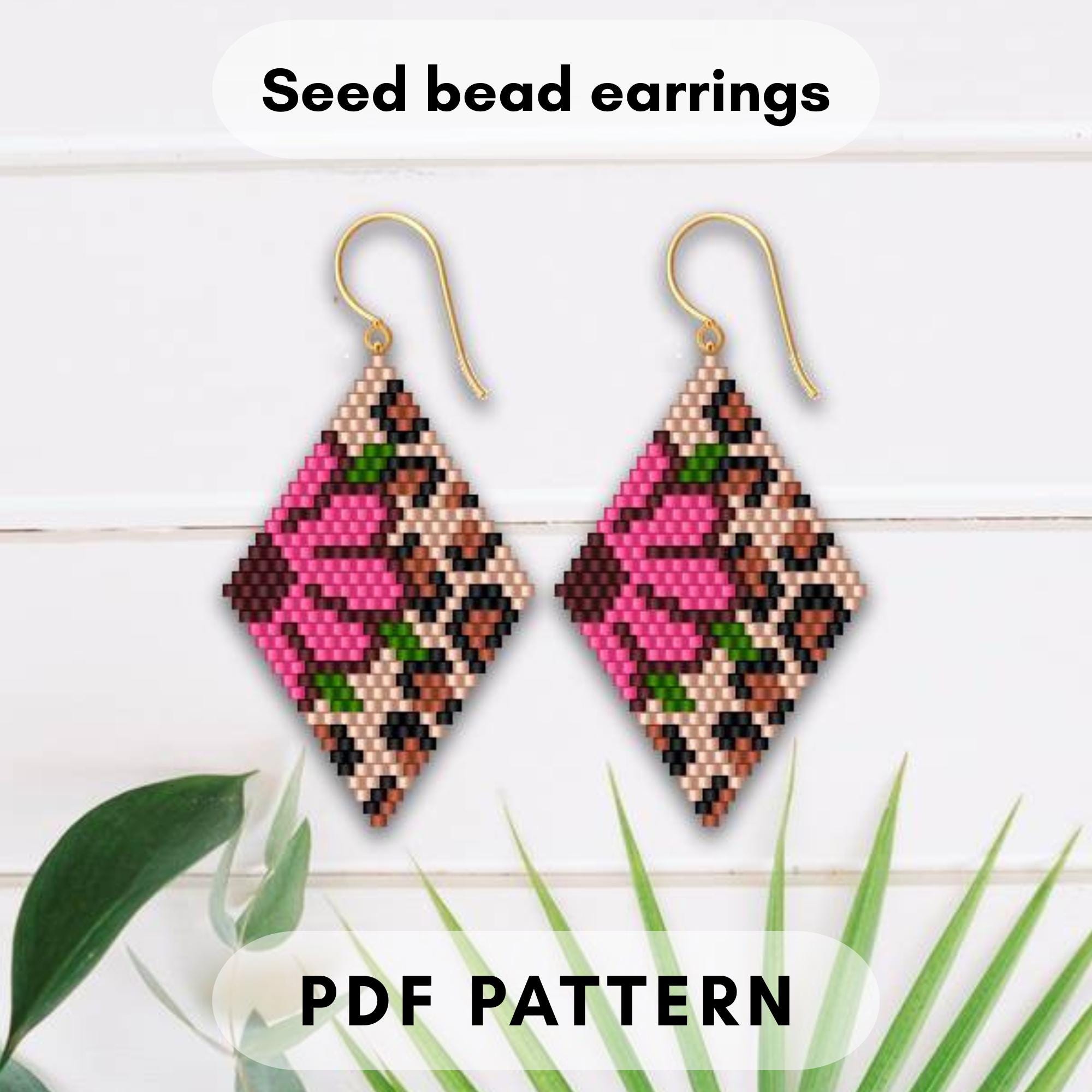 Pink Flower Cheetah Brick Stitch Beaded Earring Pattern, Seed Bead ...