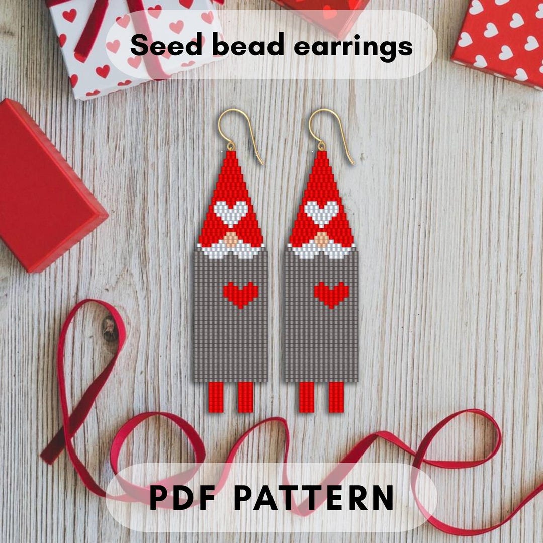 Gnome Earring Pattern, Valentines Day, Beaded Brick Stitch Double, Seed ...