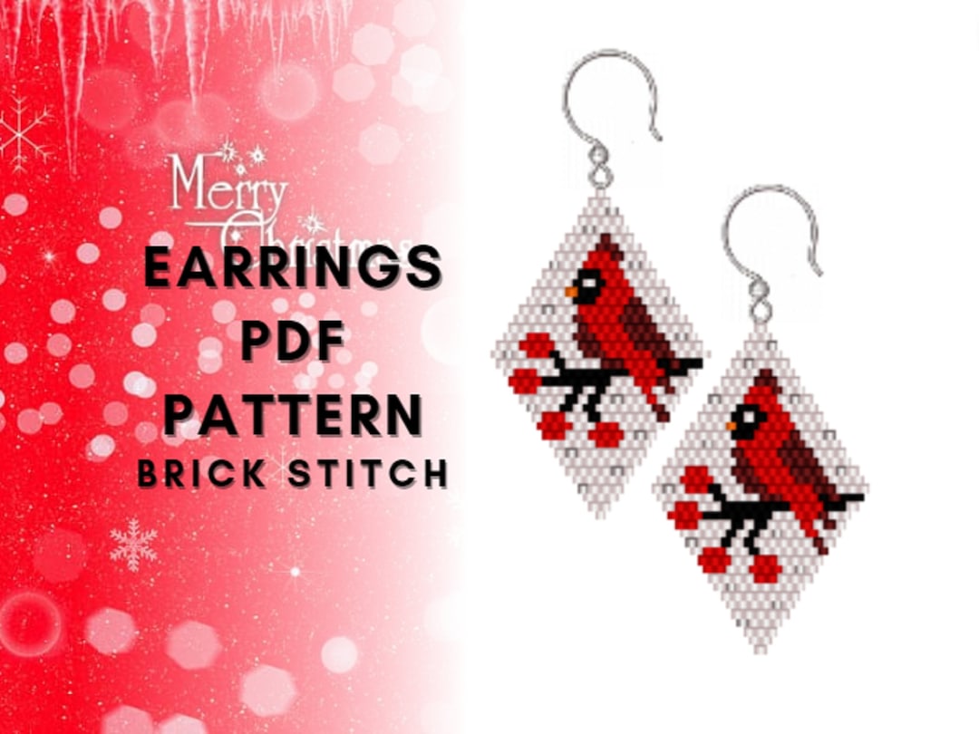 Cardinal Red Bird Brick Stitch Earring Pattern, Seed Bead Earring ...