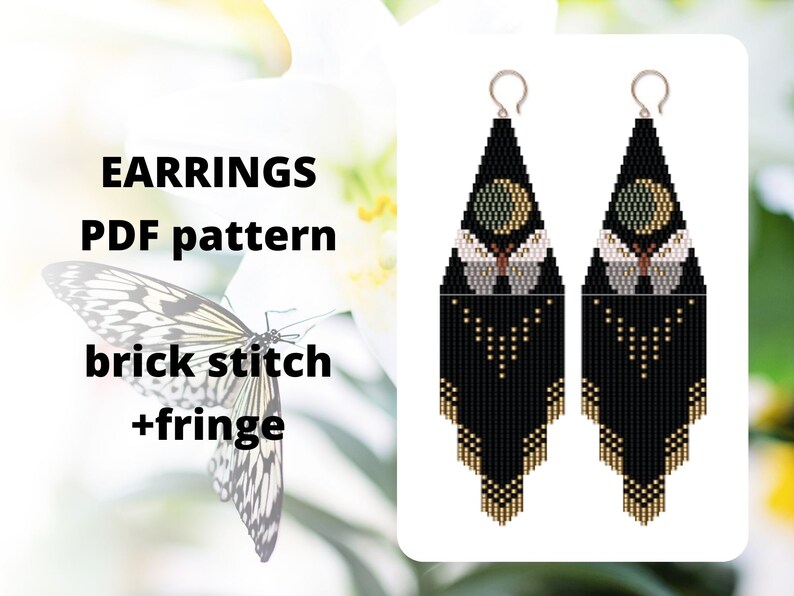 Crescent Moon Phase Moth Seed Bead Earring Pattern Insect - Etsy