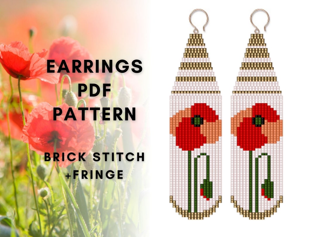 Poppy Flower Beaded Earring Pattern, Botanical Fringe Earring, Brick ...