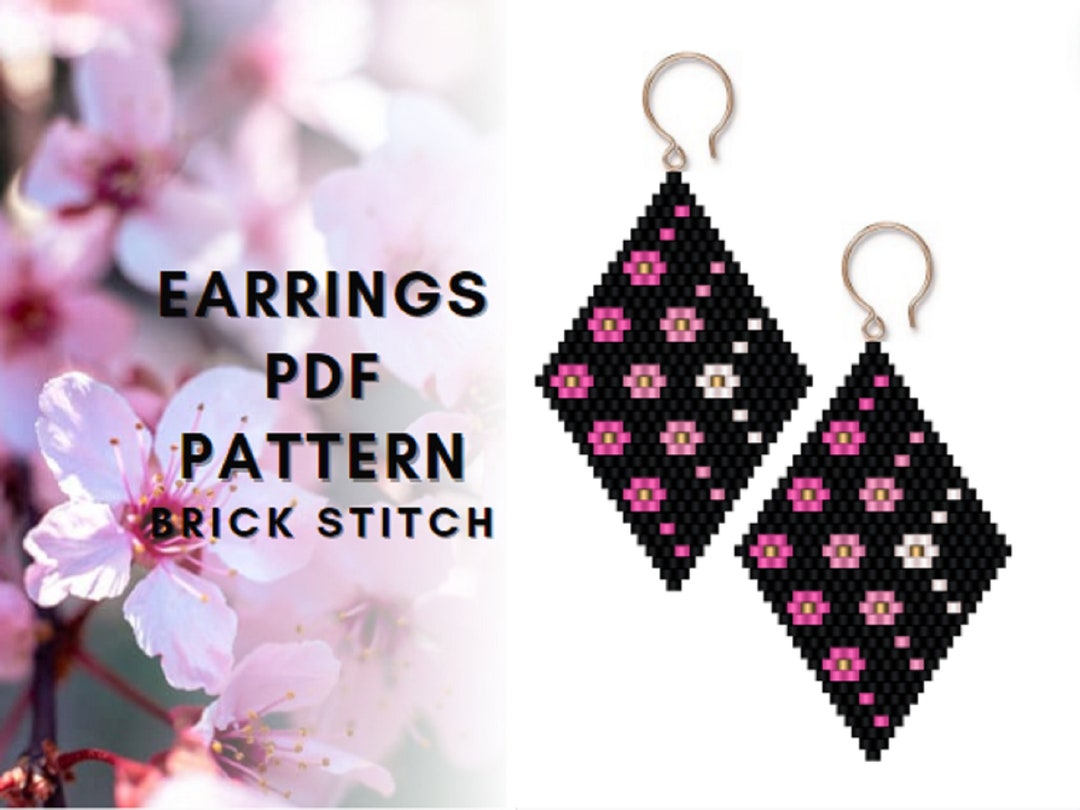 Cherry Blossom Brick Stitch Earring Pattern, Seed Bead Earring Pattern ...