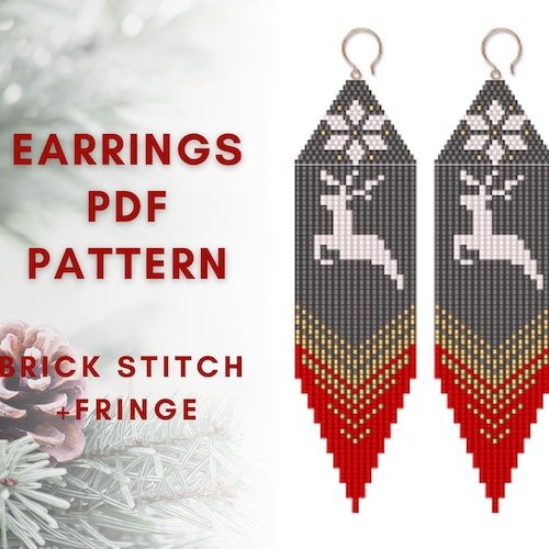Brick Stitch Pattern. Beaded Earrings With Fringe. Christmas - Etsy