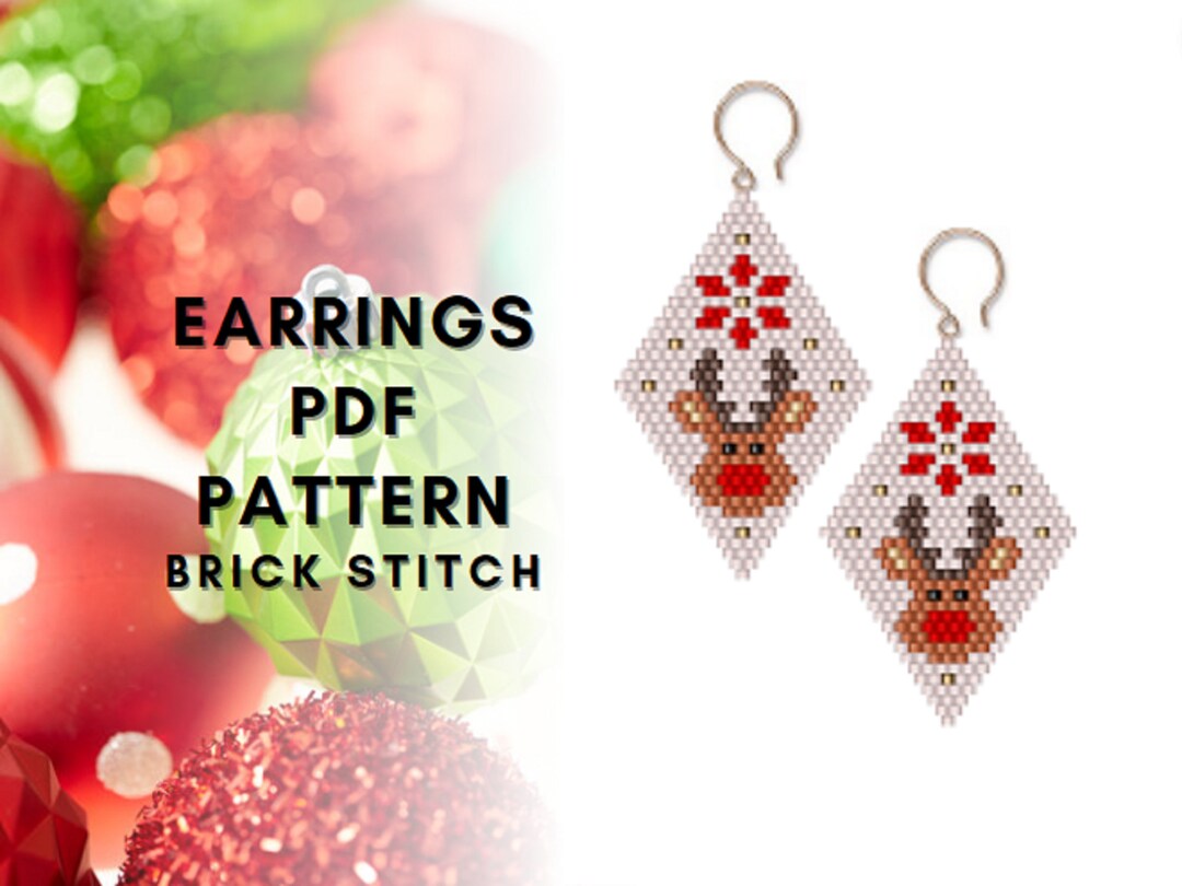 Merry Christmas Deer Brick Stitch Earring Pattern, Seed Bead Earring ...