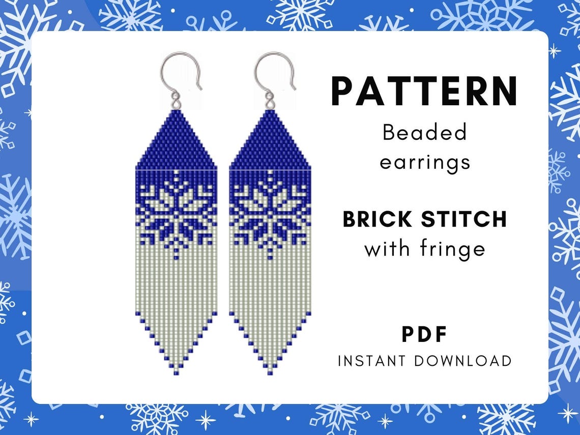 Nordic Star Seed Bead Earring Pattern, Ugly Sweater Blue Snowflake ...