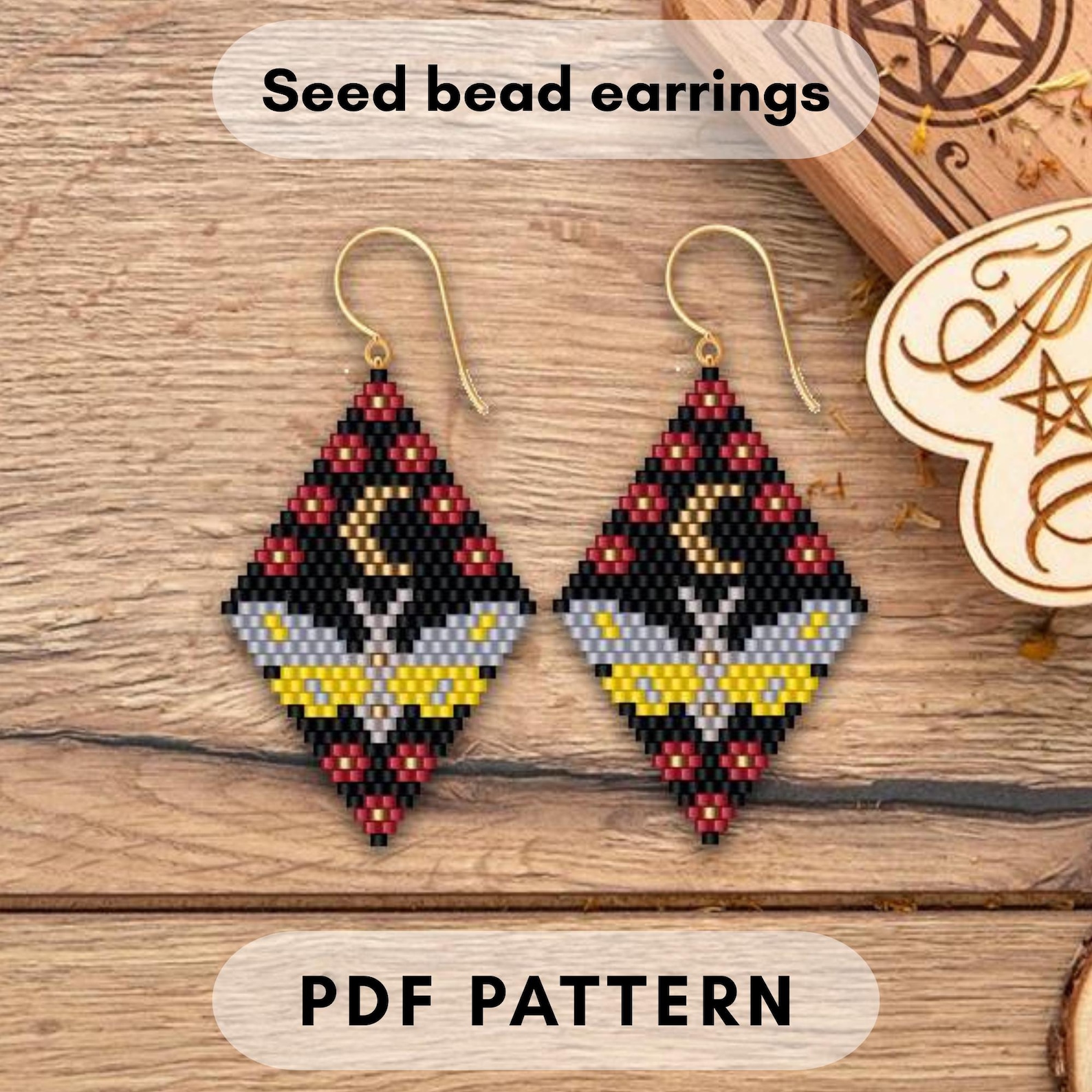 Butterfly Moth Beaded Earring Pattern, Moon Phase, Brick Stitch, Seed ...