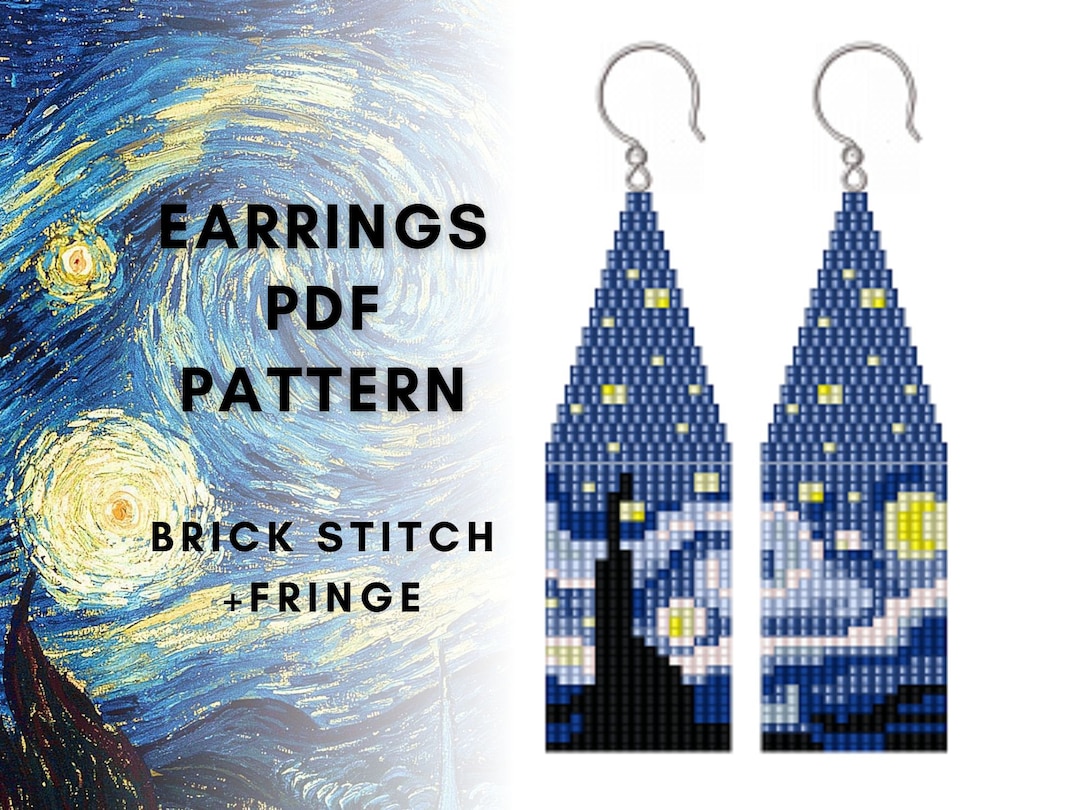 Easy Mini Starry Night Van Gogh, Beaded Earring Pattern, Brick Stitch ...