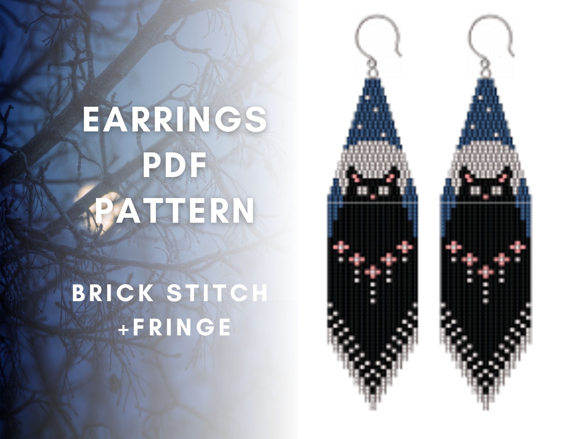 Moon Star Cat Seed Bead Earring Pattern Full Moon Earring - Etsy