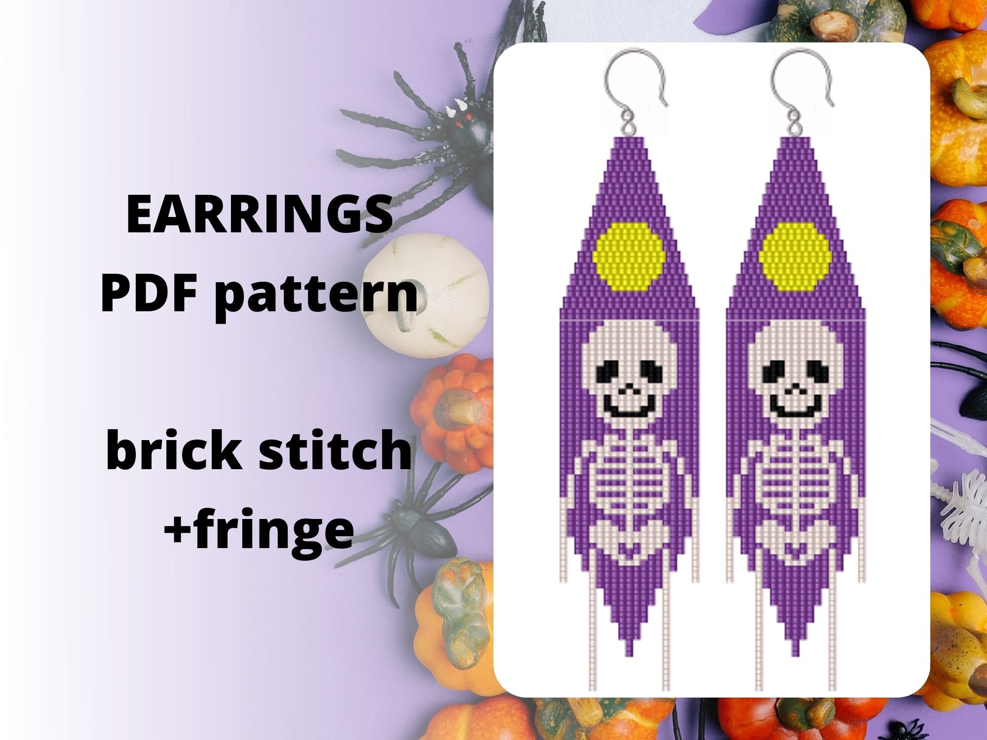 Skeleton Earring Pattern Halloween Earring Pattern Full Moon - Etsy