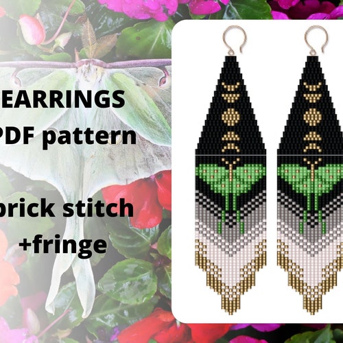 Luna Moth Beaded Earrings Pattern Moon Butterfly Brick Stitch - Etsy