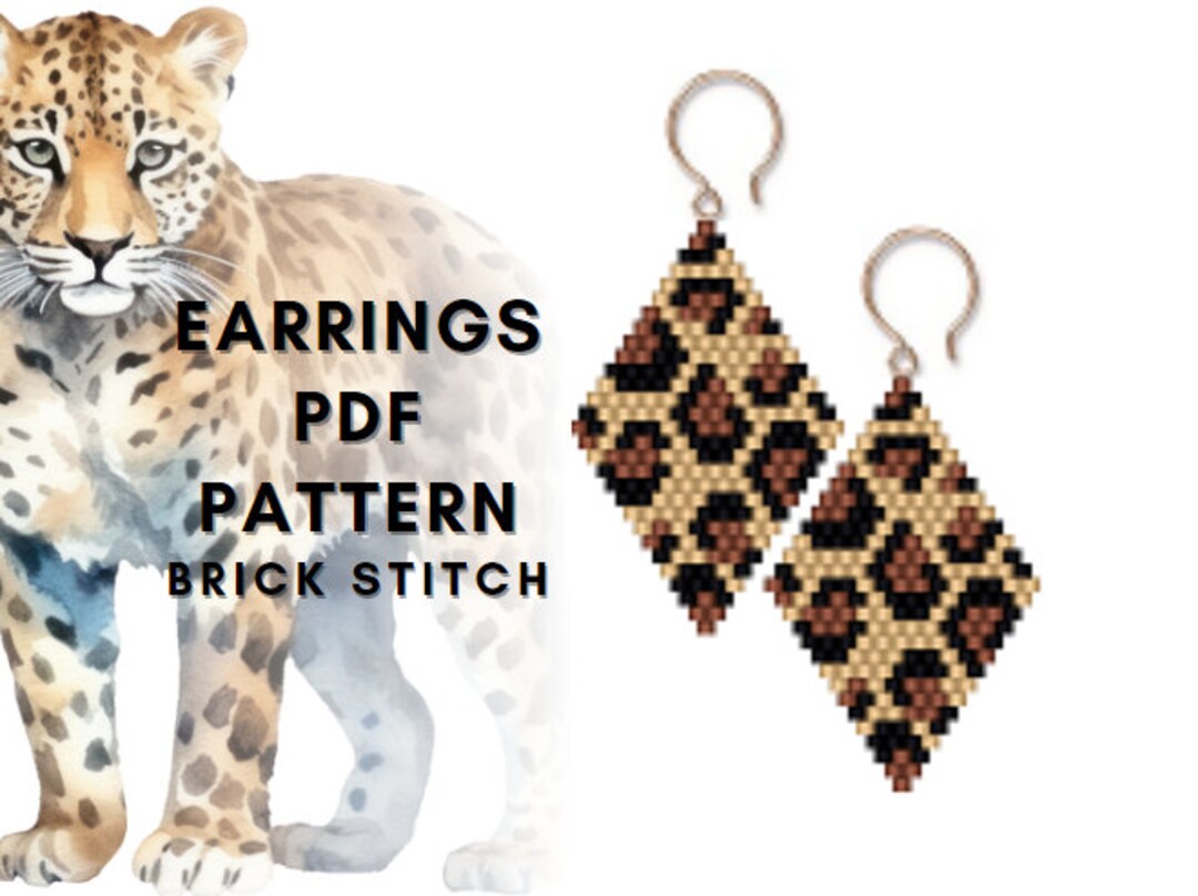 Leopard Brick Stitch Earring Pattern, Seed Bead Miyuki Delica, Rhomb ...