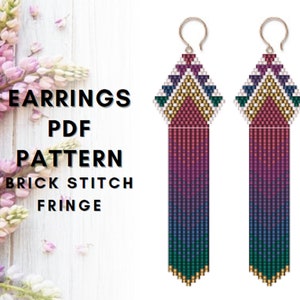 Ombre Gradient Ethnic Brick Stitch Fringe Earring Pattern, Seed Bead ...