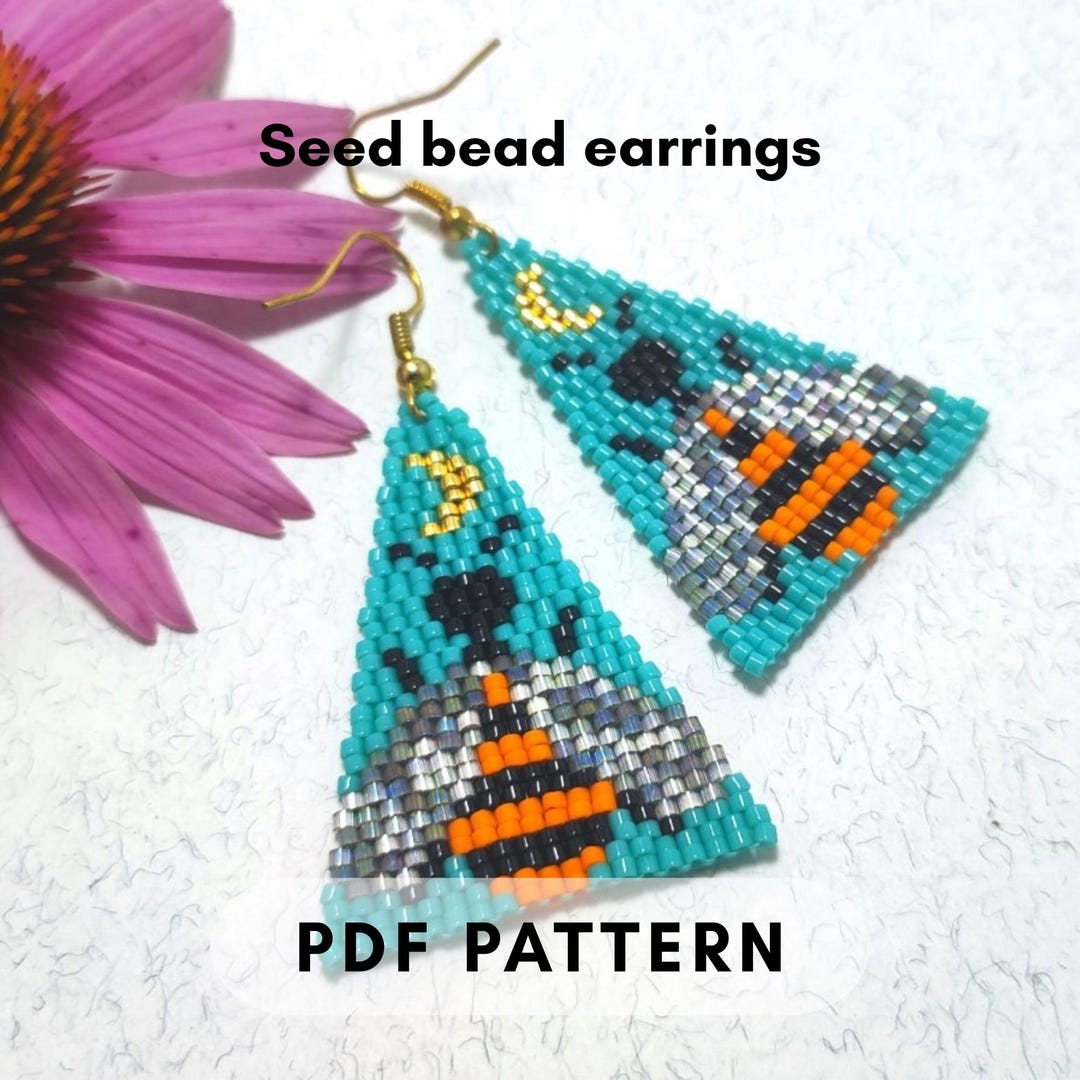 Moon Phase Bee Beaded Brick Stitch Earring Pattern, Seed Bead Miyuki ...